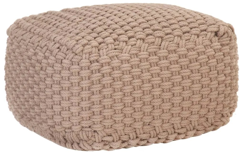 287601 vidaXL Ručně pletený sedací puf hnědý 50 x 50 x 30 cm bavlna