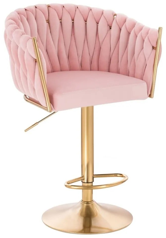 LuxuryForm DESIGN Barová židle NORDEN VELUR na zlaté kulaté podstavě - růžová