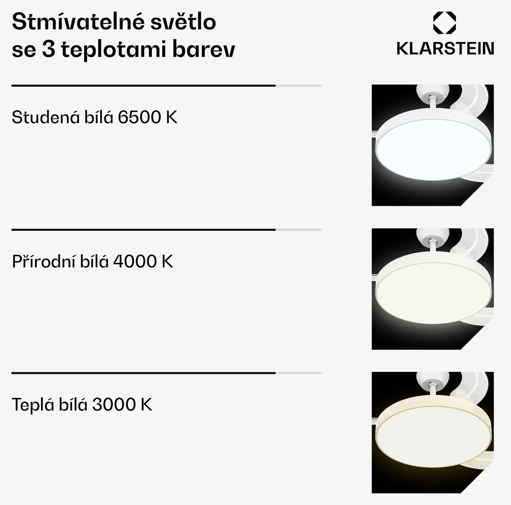 Klarstein AirFold, Chytrý stropní ventilátor, Skládací lopatky, Nastavitelné LED světlo, Smart