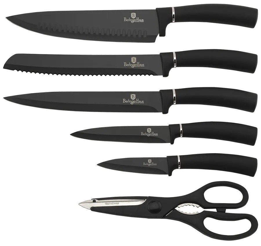 7dílná sada kuchyňských nerezových nožů se stojanem BLACK 20473