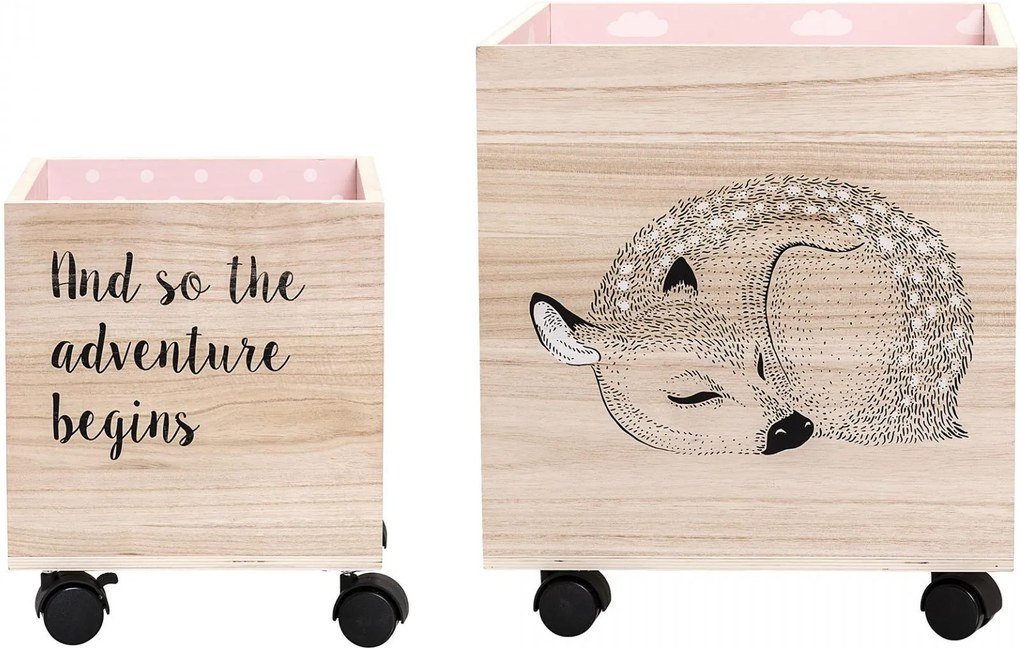 Bloomingville Úložný box na kolečkách Bambi Menší, růžová barva, dřevo
