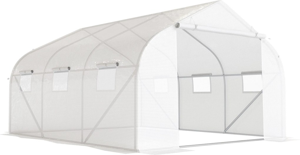 Fóliový skleník Outsunny 4,45x2,99x2,05 m, ochrana proti UV záření, okno ze síťoviny, větruvzdorný, kovový, bílý