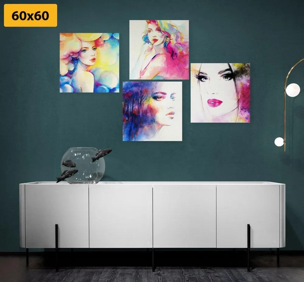 Set obrazů elegance ženy v barevném provedení - 4x 40x40 cm