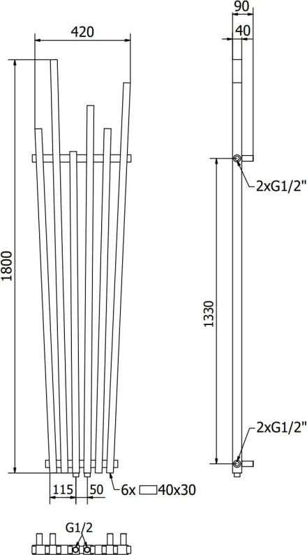 Mexen Omaha dekorativní radiátor 1800 x 420 mm, 655 W, černý - W208-1800-420-00-70