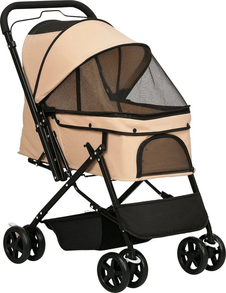PawHut Kočárek pro domácí mazlíčky, kočárek pro psy a kočky, Pet Wagon, Oxford hnědá 76,5 x 52 x 95 cm | Aosom