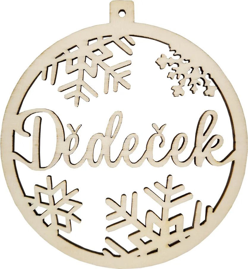 AMADEA Dřevěná ozdoba kolečko - Dědeček, 6 cm, český výrobek