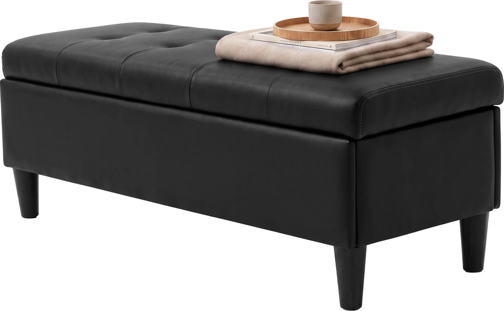 HOMCOM lavice s úložným prostorem 136L, velký úložný puf 110x41x42 cm, vhodný pro domácí mazlíčky, umělá kůže, černá