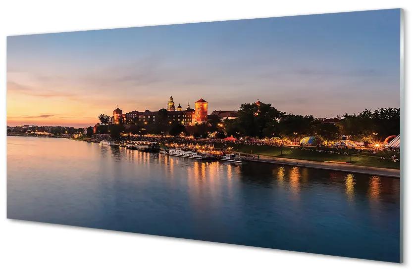 akrylový obraz Krakow Sunset řeky lock 120x60 cm
