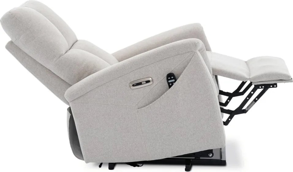 Křeslo polohovací masážní s výhřevem, 8bodová vibrační masáž, zvedací systém, USB, krémová látka (72 x 95) cm