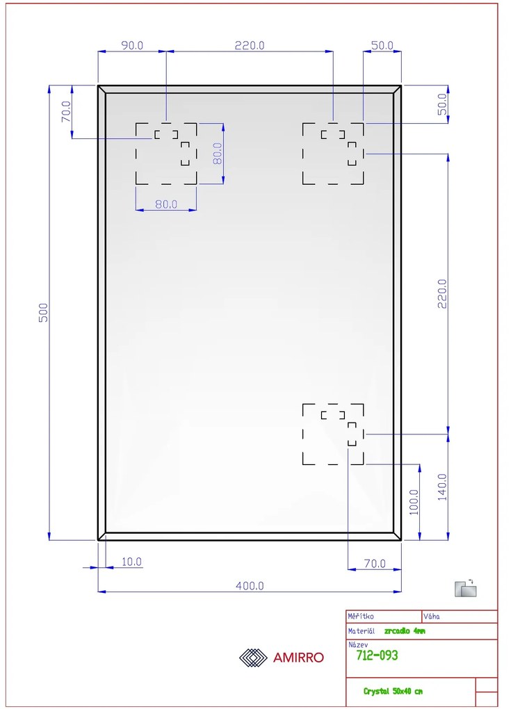Amirro Zrcadlo na zeď do pokoje do ložnice do předsíně a na chodbu do koupelny nalepovací CRYSTAL 40 x 50 cm s fazetou 10 mm 712-093