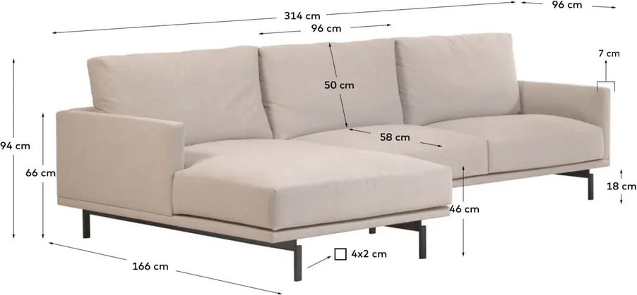 Béžová žinylková rohová pohovka (levý roh/s lenoškou) Galene – Kave Home
