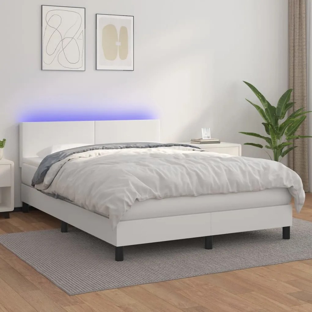 Box spring postel s matrací a LED bílá 140x200 cm umělá kůže