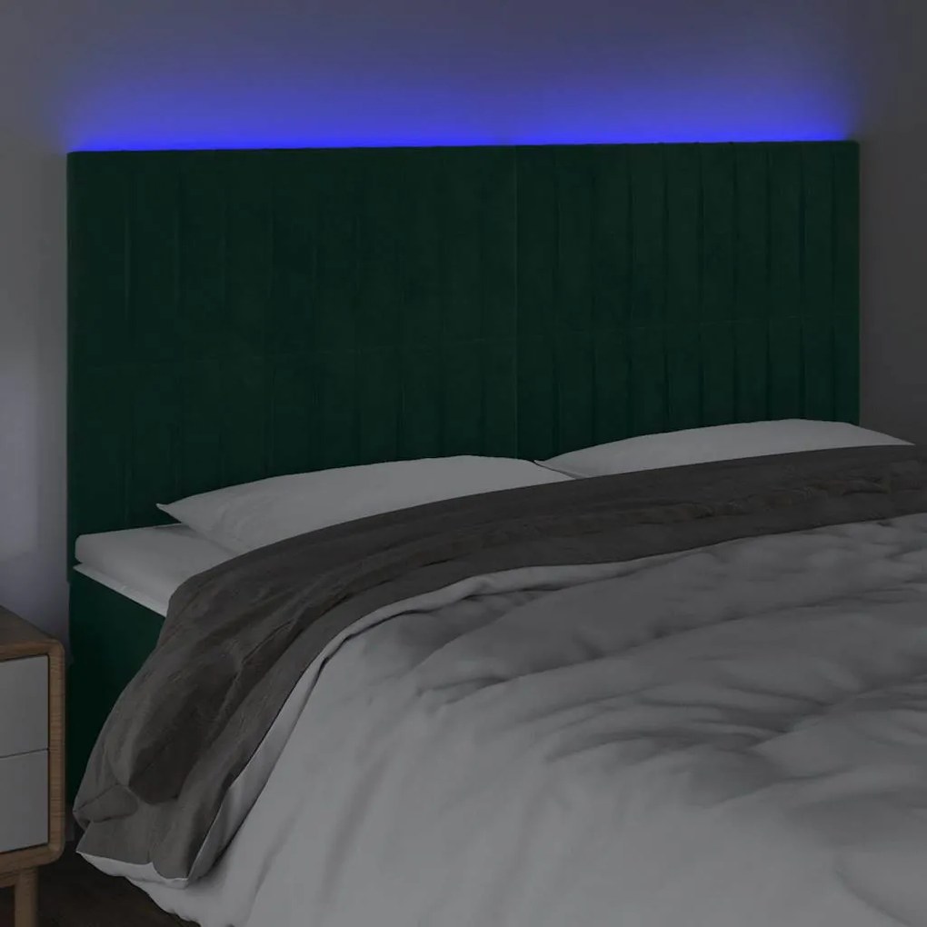 Čelo postele s LED tmavě zelená 180x5x118/128 cm samet 3122725