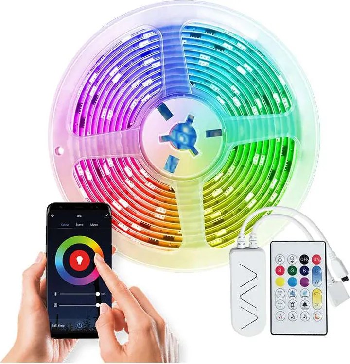LED světelný pás WM57 RGB s dálkovým ovládáním a WiFi, 5 m, vícebarevná