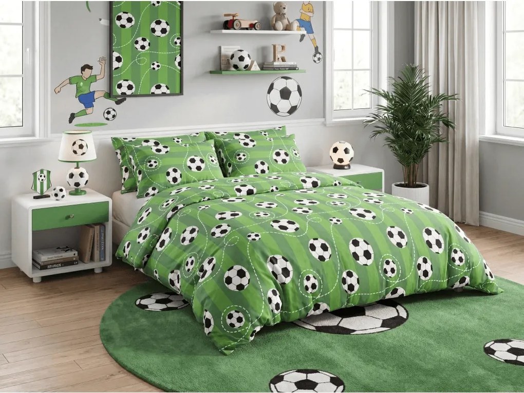 Polybavlněné povlečení FOOTBALL TIME POLY zelené Rozměr povlečení: 70 x 90 cm | 140 x 200 cm