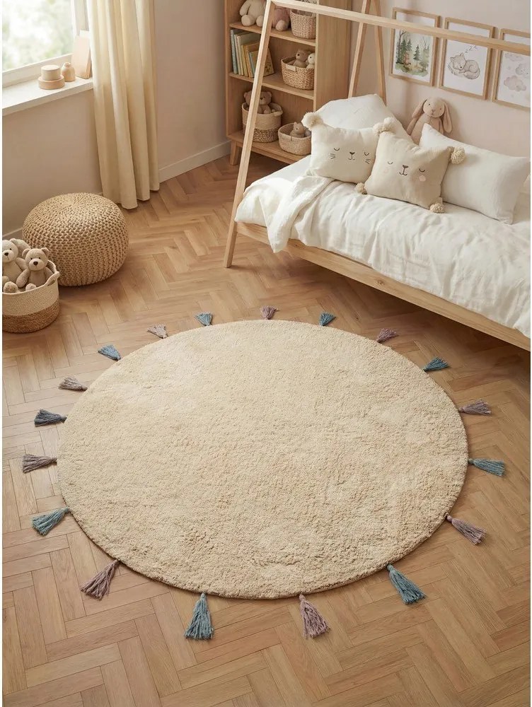 Krémový pratelný/ručně tkaný bavlněný dětský koberec ø160 cm Snuggle Sunna – Hanse Home