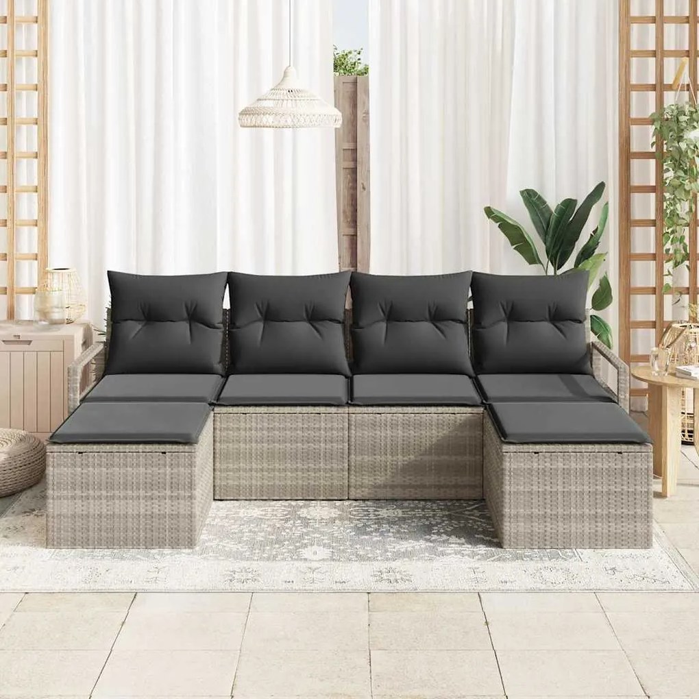 Set pohovek 6 ks Světle šedá polyratan 3346492