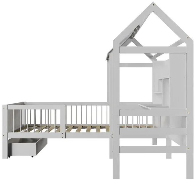 Dětská postel domeček Yari 90 × 200 cm s psacím stolem