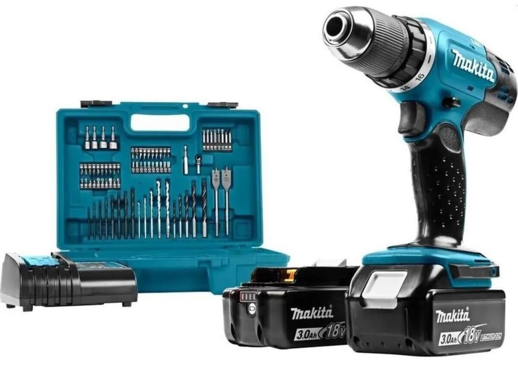 Makita Nářadí - 18V AKU vrtací šroubovák, 2x aku 3,0 Ah LXT, nabíječka DDF453SFX1