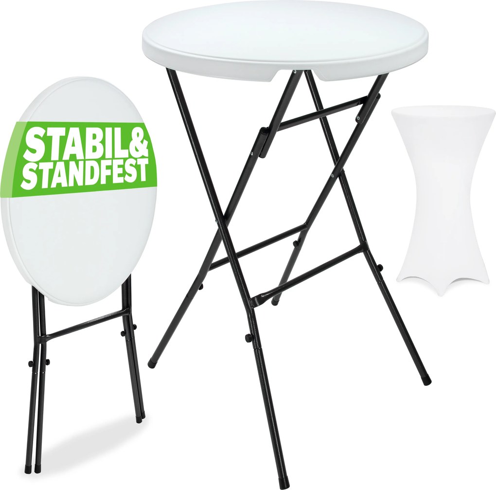 Barový stolek bílý s potah bílý Ø72cm skládací 110cm výška