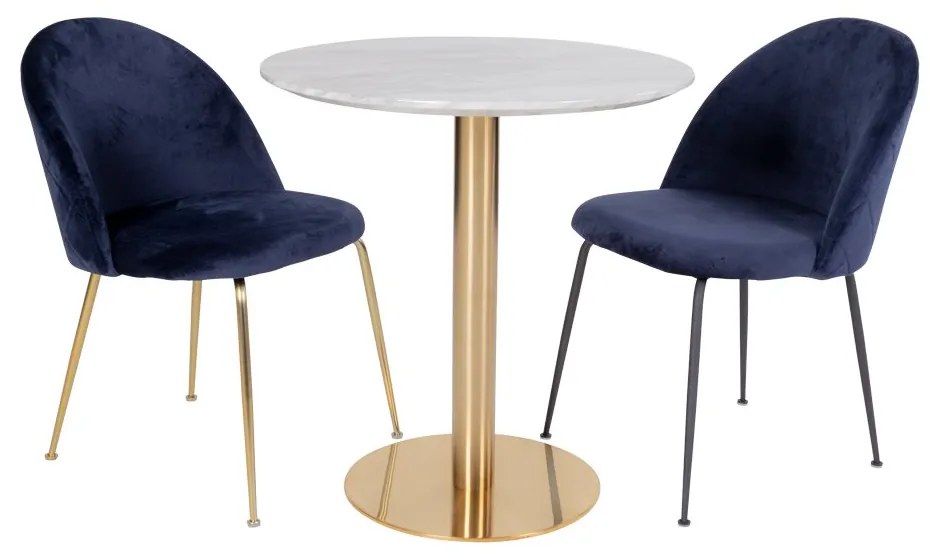 House Nordic Jídelní stůl, deska v mramorovém vzhledu s nohami v mosazném vzhledu\nØ70x75 cm