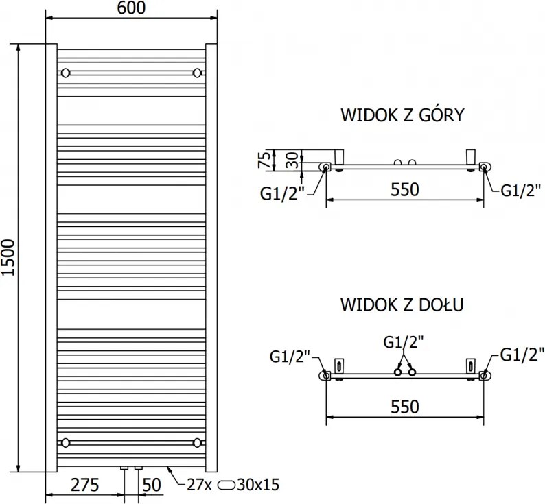 Mexen Hades, elektrické topné těleso 1500 x 600 mm, 600 W, chromová, W104-1500-600-2600-01