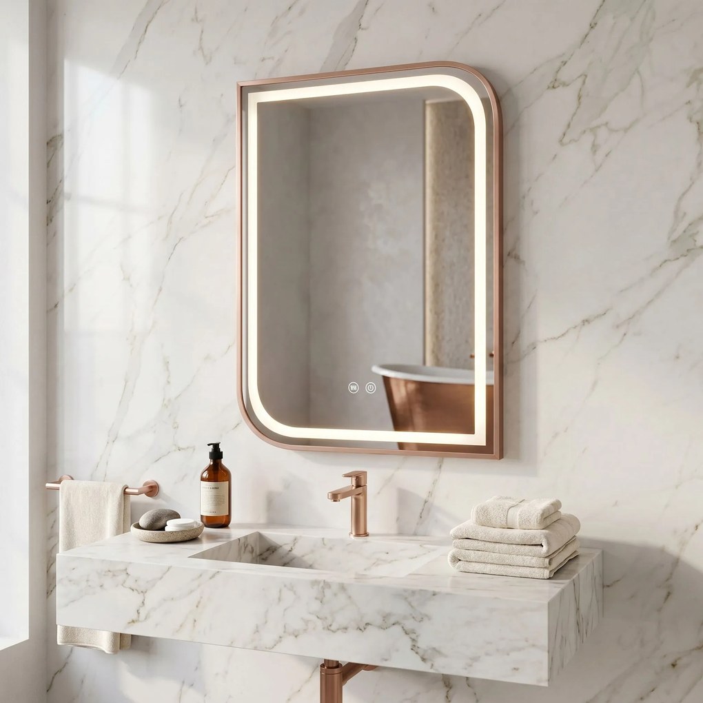 Rea ZONE, LED zrcadlo 60x80cm v rámu, broušené růžové zlato, HOM-00300