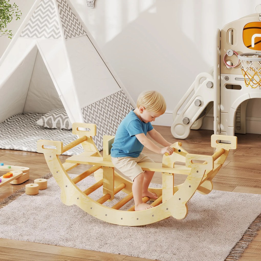 AIYAPLAY Montessori prolézačka pro vnitřní použití, dřevěný prolézací oblouk 2 v 1, pro děti od 2 do 4 let, 110x52x45 cm, přírodní dřevo
