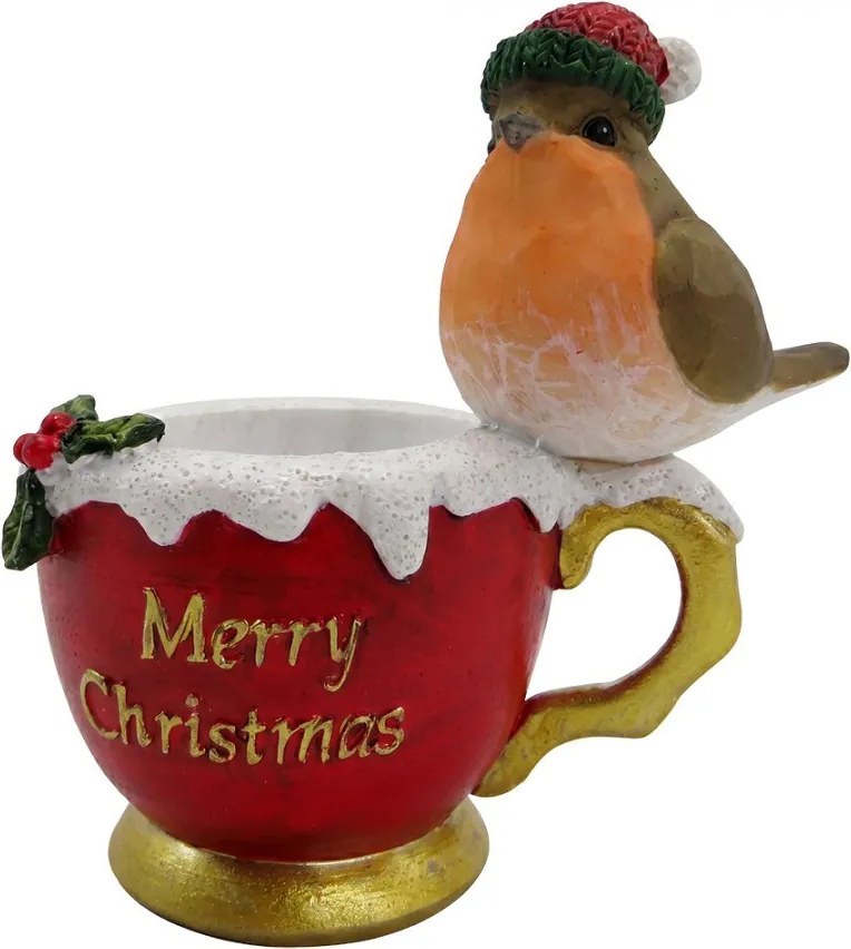 Dekorace ptáček na šálku Merry Christmas - 11*7*11 cm