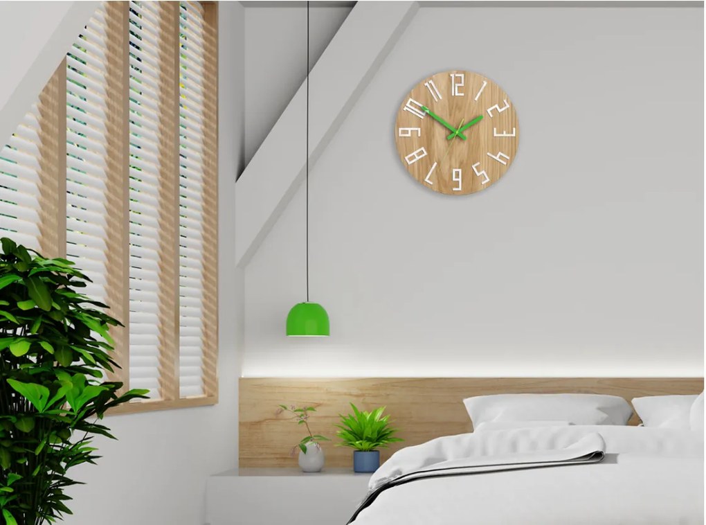 M.Clock Unikátní nástěnné dřevěné dubové hodiny 33,5cm různé barvy Barva: Granátová