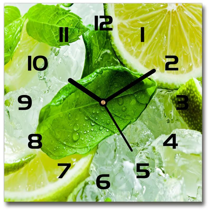 Wallmuralia Skleněné hodiny čtverec Limetka s ledem 30x30 cm