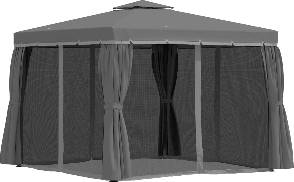 Outsunny Zahradní pavilon Outsunny, 2,96 x 2,96 m, s dvojitou střechou, 4 boční panely moskytiéra, párty stan hliníkový polyester | Aosom