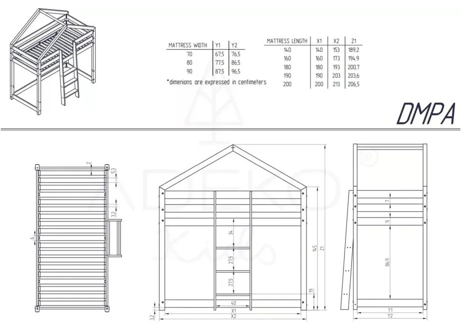 Domečková palanda z borovicového dřeva Adeko Mila DMPA, 80 x 160 cm