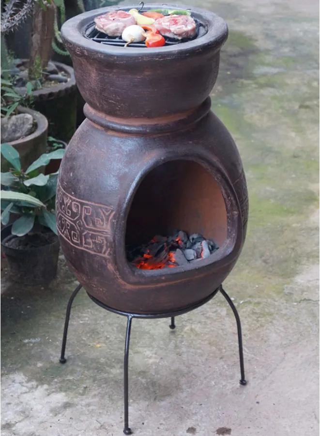 Mexico Trade Center B.V. Zahradní keramický aztécký gril Zahradní keramický  aztécký gril MAY BBQ Pedro – 2 plotny (hnědá) 36/76 | BIANO
