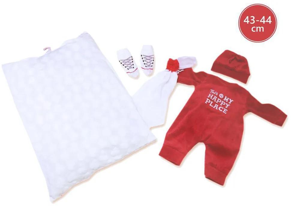 Llorens Obleček pro panenku miminko New Born velikosti 43-44 cm 3dílný červený