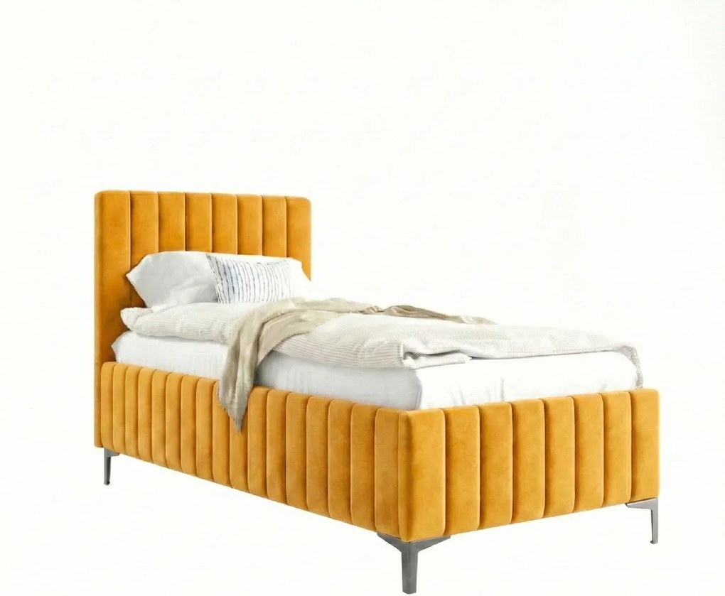 Eka Čalouněná postel INTIMA+ 90x200 cm Barva látky Trinity: Krémově bíla (Trinity 2301), Úložný prostor: S kovovým rámem úložného prostoru, Barva nožek postele: Černá