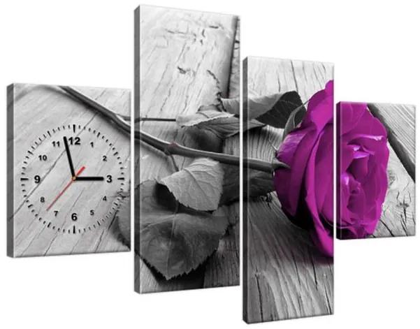 Tištěný obraz s hodinami Fialová růže na molu 120x80cm ZP1803A_4E