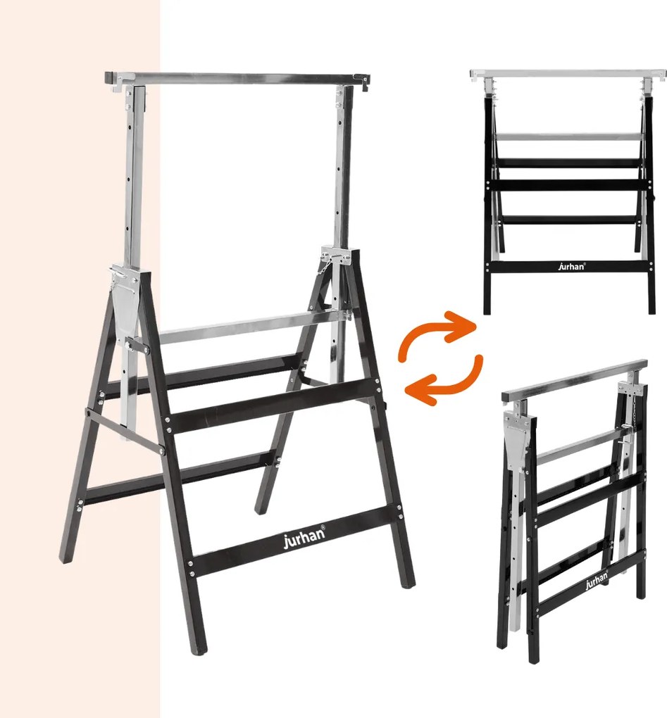 Teleskopické lešenářské kozy DANNY, sada 2 ks, max. 200kg, 60 x 56 x 81-130cm, stříbrná/černá Jurhan
