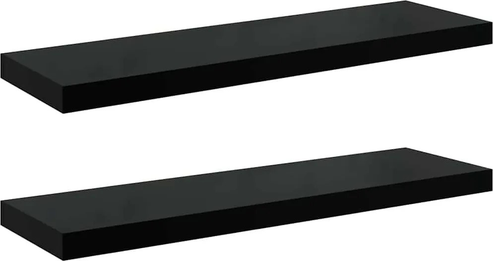 Plovoucí nástěnné police 2 ks lesklé černé 80x23,5x3,8 cm MDF 323773