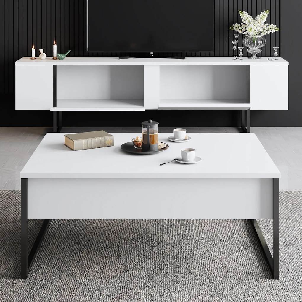 Luxe TV stolek na nožičkách, bílá / černá