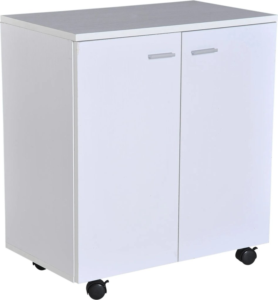 HOMCOM Mobilní TV Stánek Dřevěný Kancelářský Regál S Kolíčky a 2 Dveřmi 60x35x65cm | Aosom