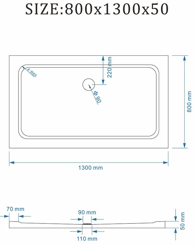 BPS-koupelny Obdélníková akrylátová sprchová vanička HYD-OSV-ST03D 130x80 bílá
