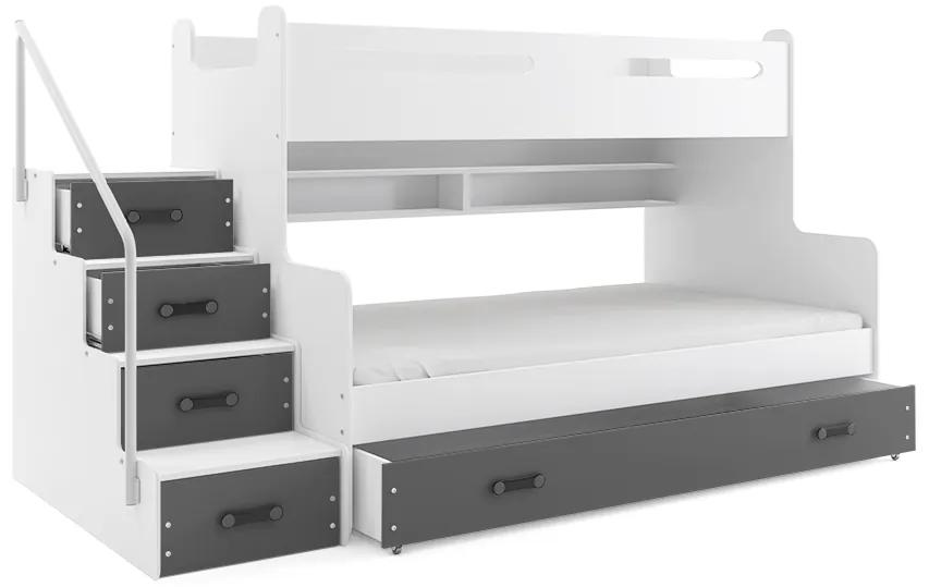 BMS Group Dětská multifunkční postel se schůdky s úložným prostorem MAX 3 200x120 grafit Šedá