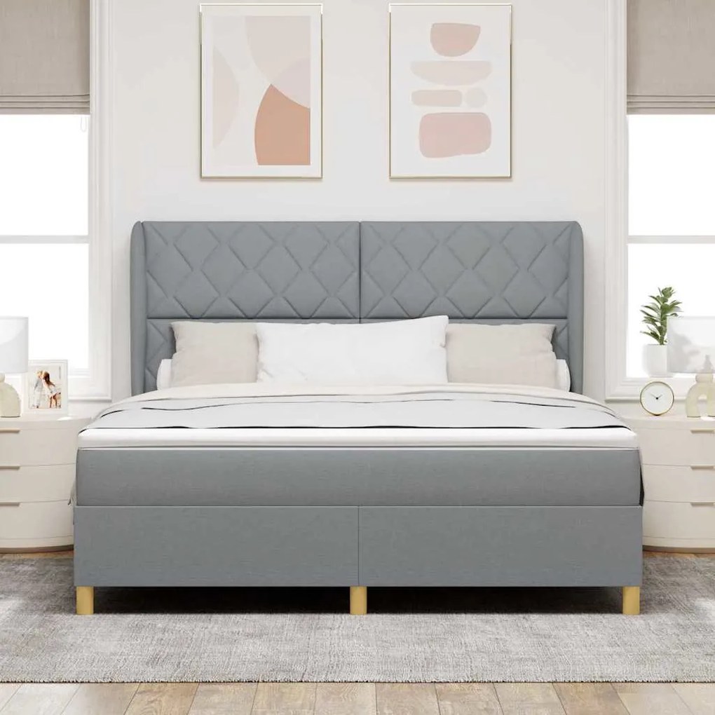 Postel s boxspringem s čelo Světle šedá 200 x 180 cm textil 3340830
