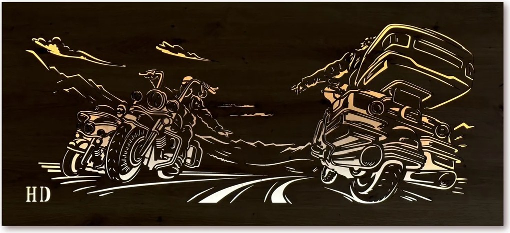 Li-Go "Motorkáři" světelný obraz 230V 120x50 cm provedení povrchu: dub světlý
