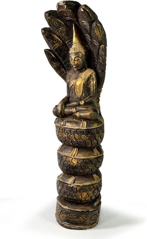 Narozeninový Buddha, sobota, teak, černo - zlatá patina, 50cm