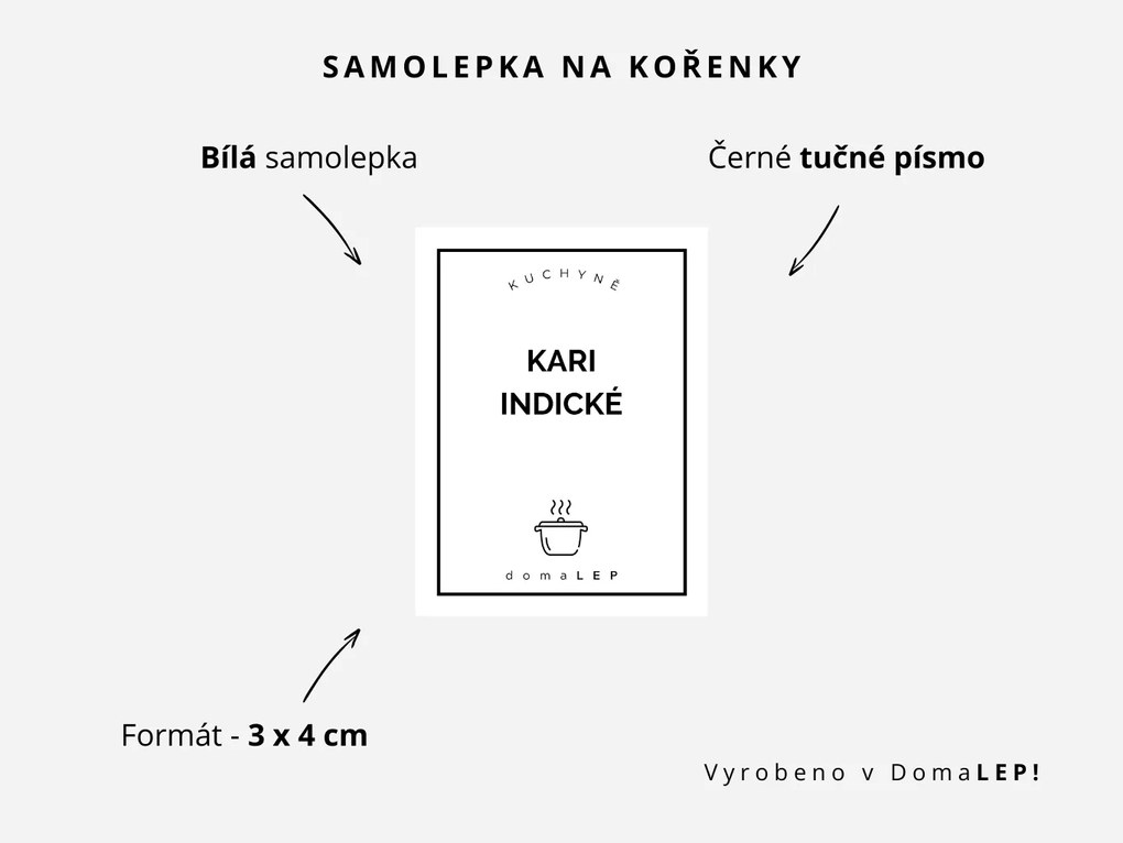 KARI INDICKÉ - Samolepka na kořenky 3 x 4 cm - DomaLEP varianta: BÍLÁ - základní písmo