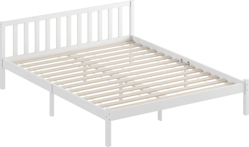 HOMCOM Pevný dřevěný rám postele 160x200 cm jednolůžko s čelem a pevnou roštovou konstrukcí pro děti i dospělé