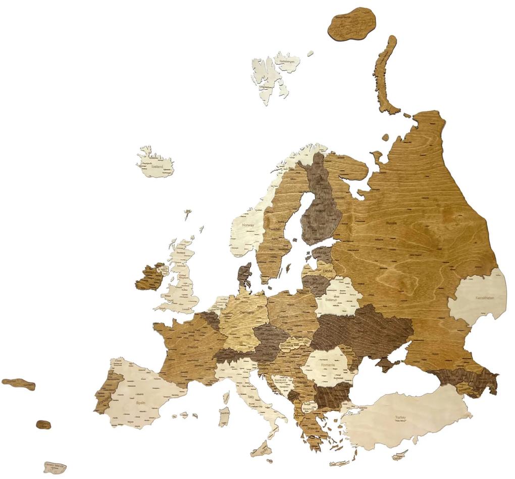 Nástěnná dřevěná mapa Evropy 110x100 cm