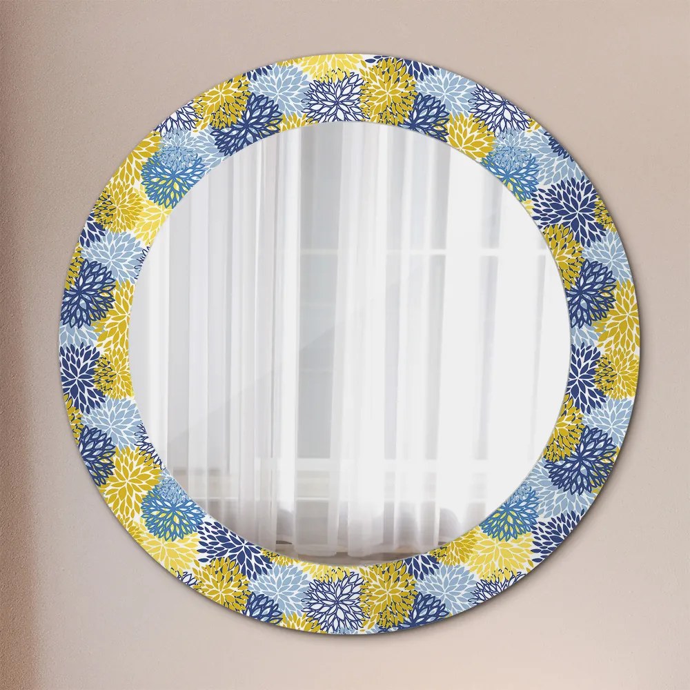 Kulaté dekorativní zrcadlo na zeď Modré květy fi 60 cm